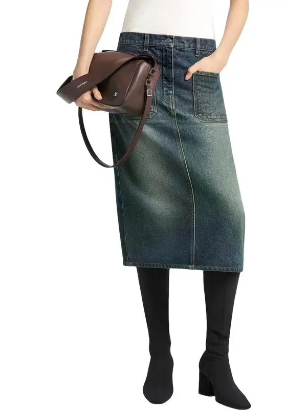 COURREGES Patch-pocket Denim Midi Skirt - Blue