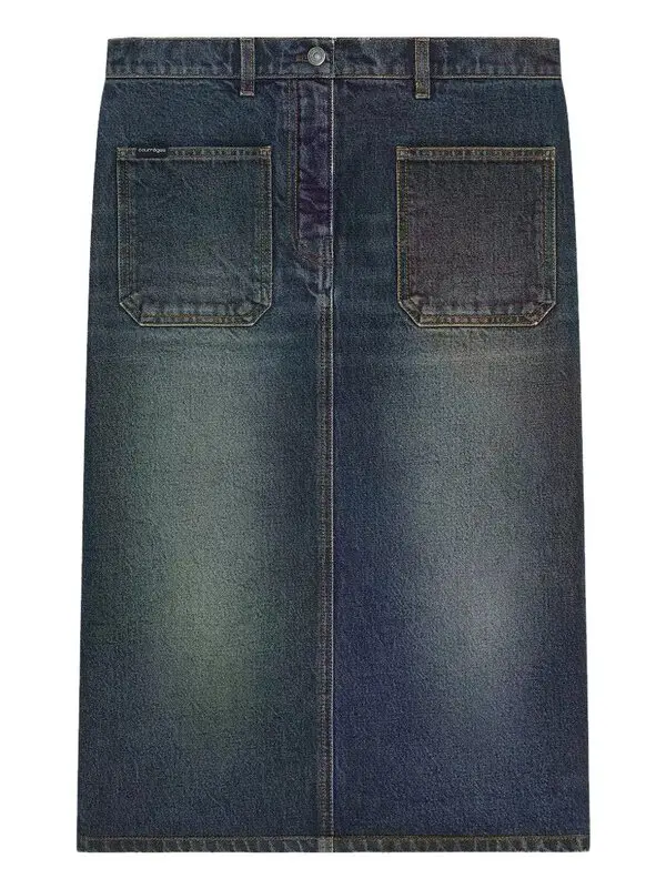 COURREGES Patch-pocket Denim Midi Skirt - Blue