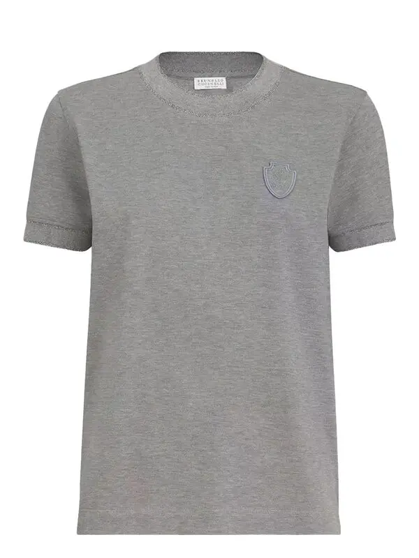 Brunello Cucinelli Stretch Cotton Piqué T-shirt With Sparkling Cotton Knit Inserts - Grey