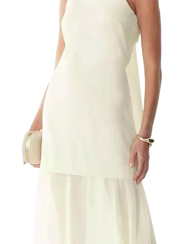 ST MRLO High-neck Handkerchief-hem Maxi Dress - Neutrals