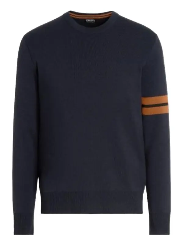 Zegna Wool Crew Neck Sweatshirt With Stripe Detail - Brown