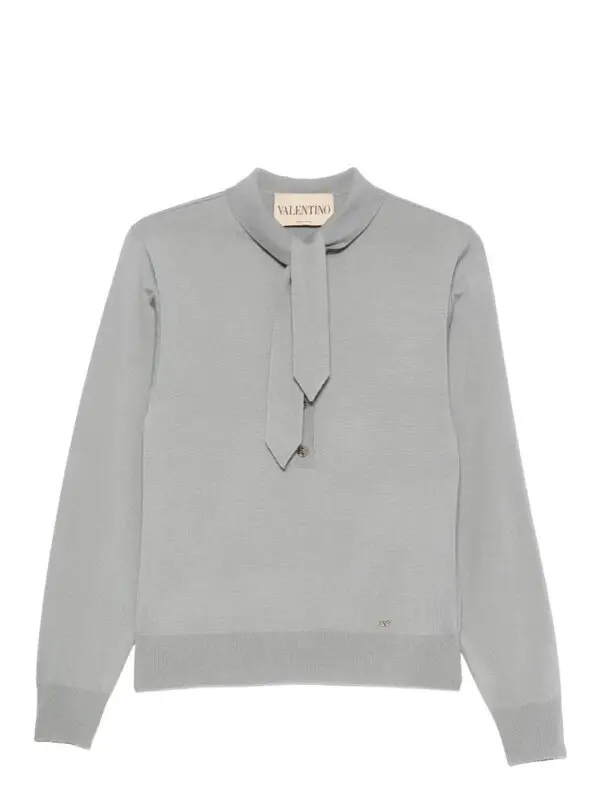 Valentino Garavani Tie-neck Button-up Polo Shirt - Grey