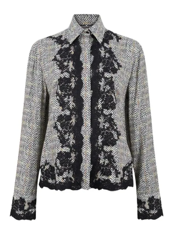 Ermanno Scervino Printed Lace Trim Shirt - Gray