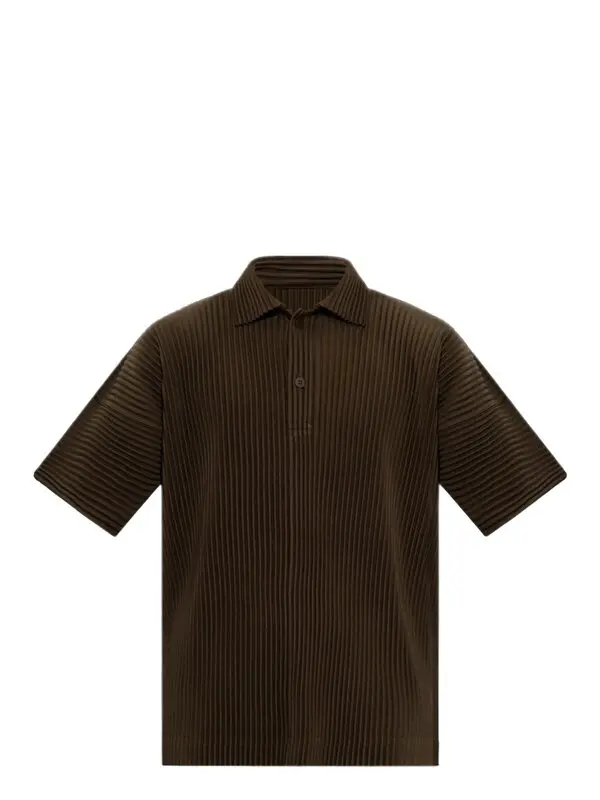 Issey Miyake Pleated Short-sleeve Polo Shirt - Brown