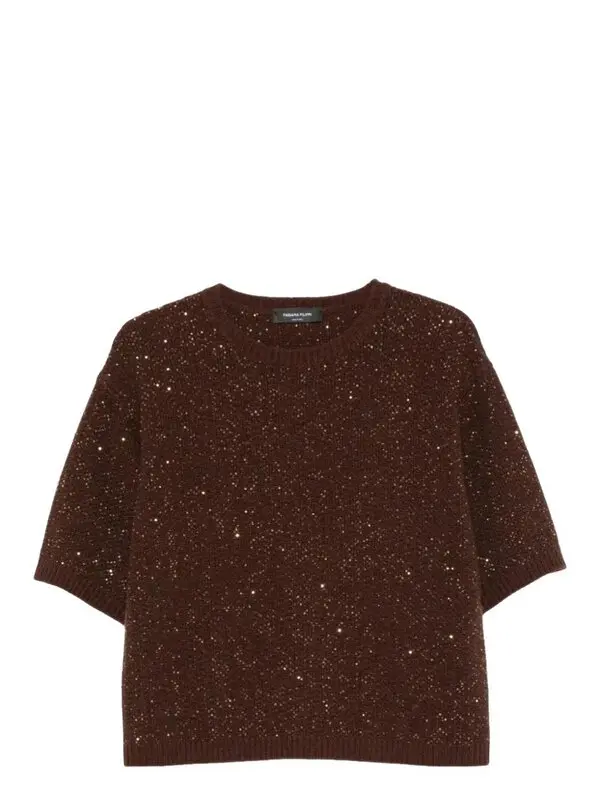 Fabiana Filippi Sequined Short-sleeve Knitted Top - Brown