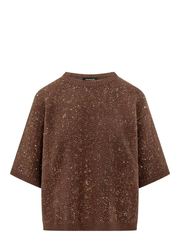 Fabiana Filippi Sequined Short-sleeve Knitted Top - Brown