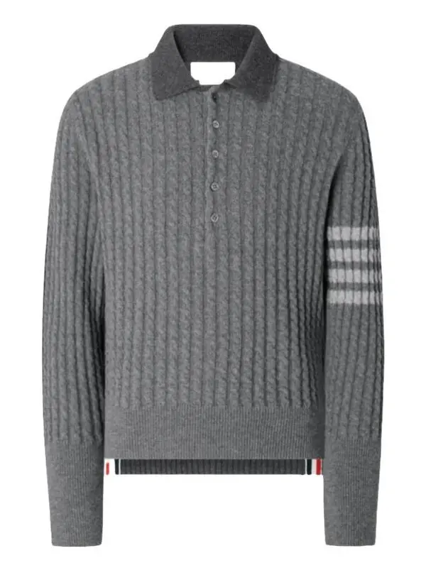 Thom Browne Baby Cable Stitch 4-bar Long Sleeve Polo Shirt - No