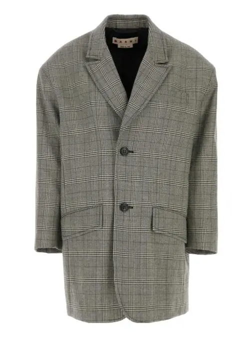 Marni Long-sleeved Plaid Coat - Grey / Checked