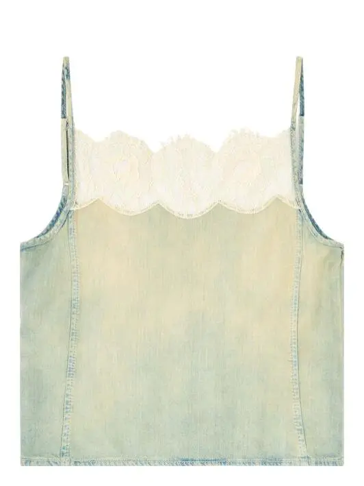 DIESEL® Lace Trim Denim Top - Light Blue
