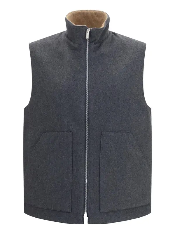LARDINI Zip-up High Collar Vest - Black