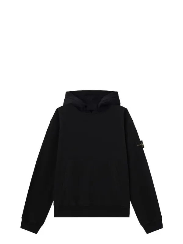 Stone Island Logo Patch Pouch Pocket Hoodie - Black