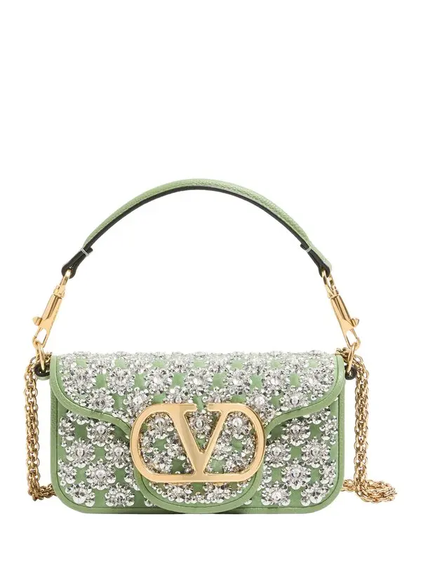 Valentino Garavani Small Embellished Locò Shoulder Bag - Green