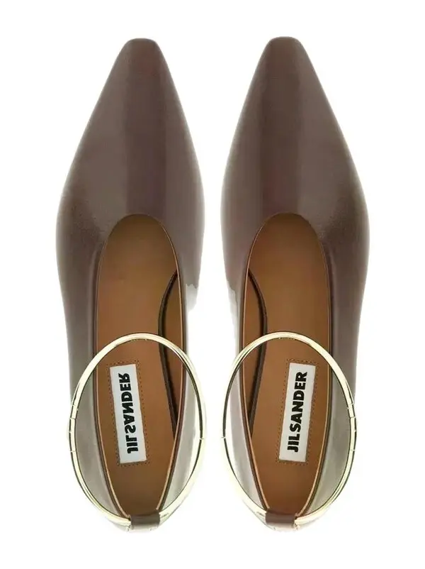 JIL SANDER Pointed-toe Ring-embellished Ballet Flats - Brown