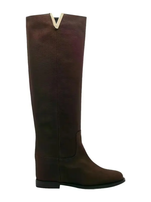 VIA ROMA 15 Logo-plaque Leather Boots - Brown