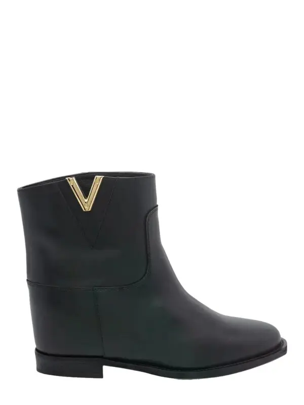 VIA ROMA 15 Logo-plaque Leather Ankle Boots - Black