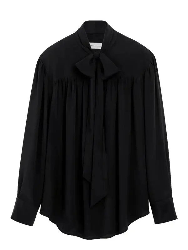 AMI Paris Lavallière Silk-blend Blouse - Black