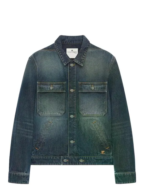 COURREGES Logo Embroidered Faded Denim Jacket - Blue
