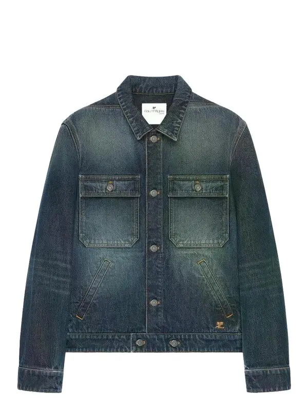 COURREGES Logo Embroidered Faded Denim Jacket - Blue