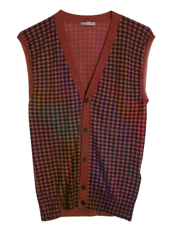 Bottega Veneta Gingham-check Cardigan Vest - Red