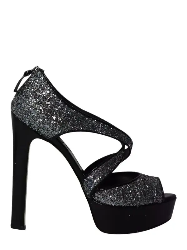 Miu Miu Glitter Criss-cross Platform Sandals - Silver