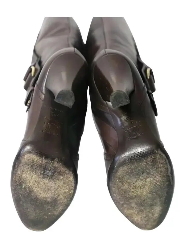 Celine Buckled Calfskin Leather High Heel Boots - Brown