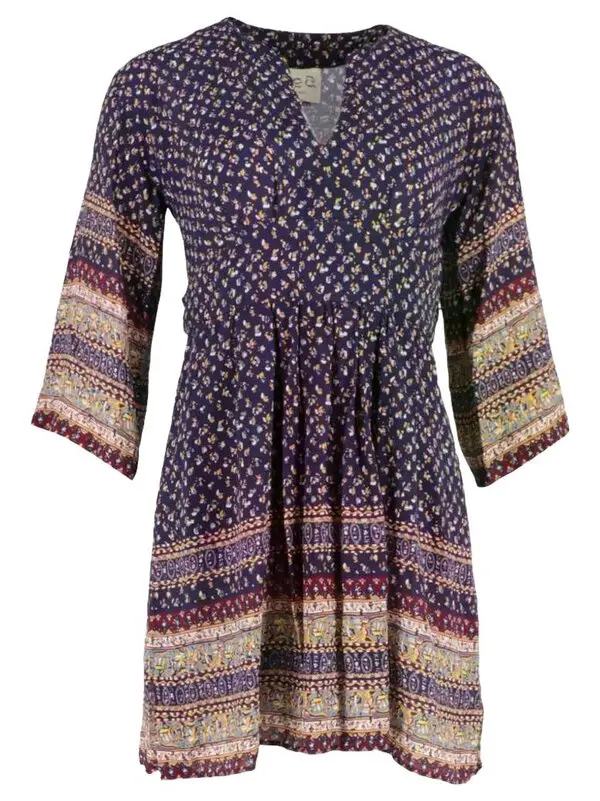 Sea Printed V-neck Mini Dress - Blue