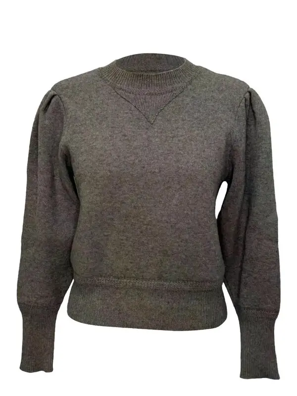 ISABEL MARANT VINTAGE V-stitch Detail Ribbed Puff Sleeve Sweater - Grey