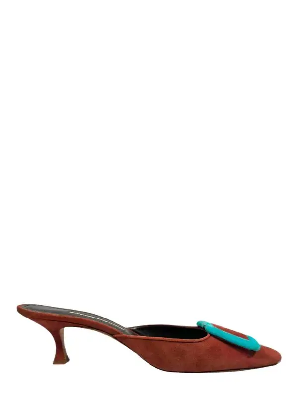Manolo Blahnik Buckled Mules - Brown