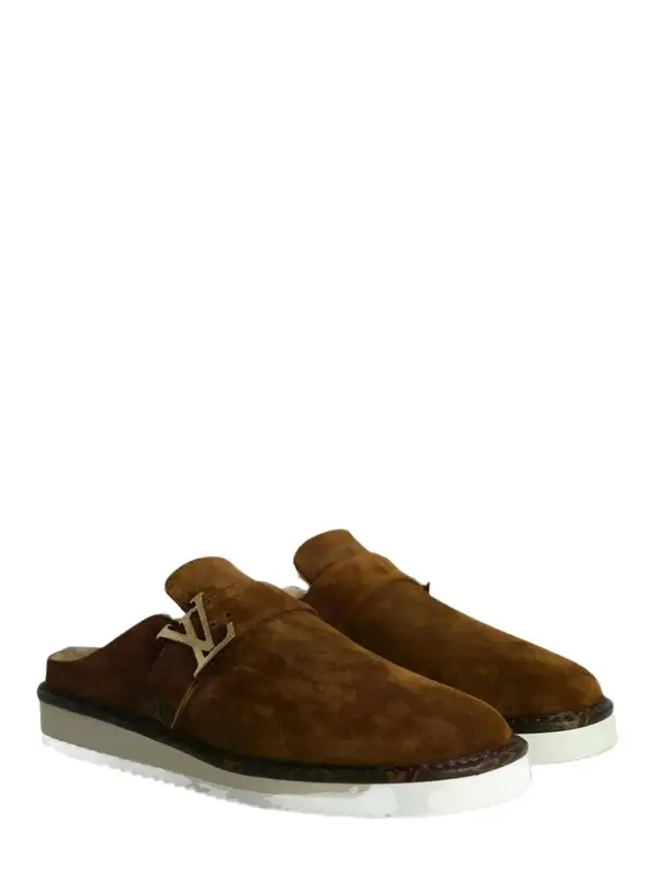 LOUIS VUITTON Suede Shearling Lined Mules - Brown
