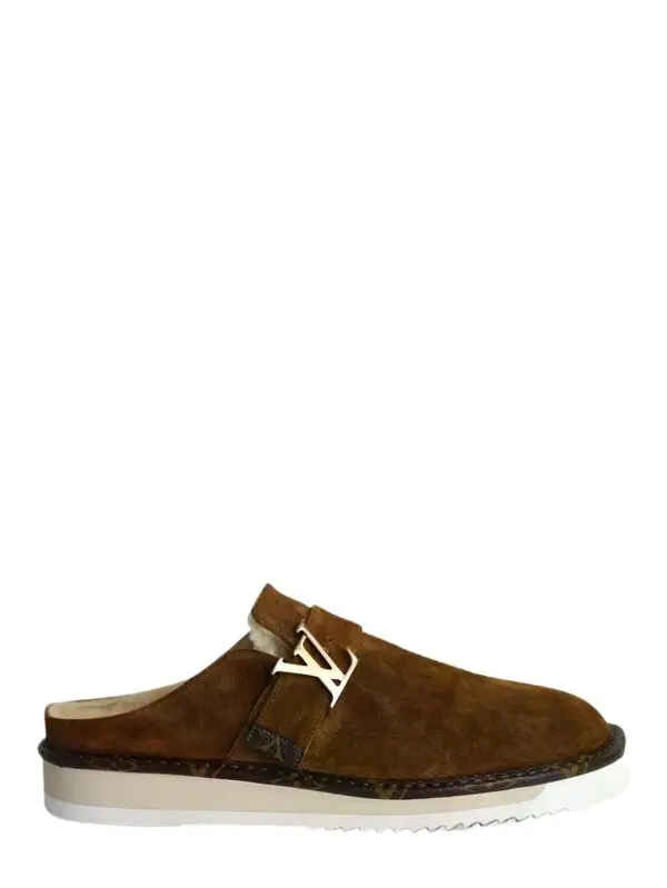 LOUIS VUITTON Suede Shearling Lined Mules - Brown
