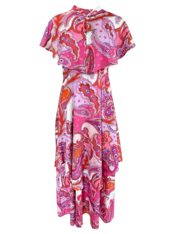 LAURA CITRON Two-piece Paisley Print Maxi Dress And Capelette - Pink/orange