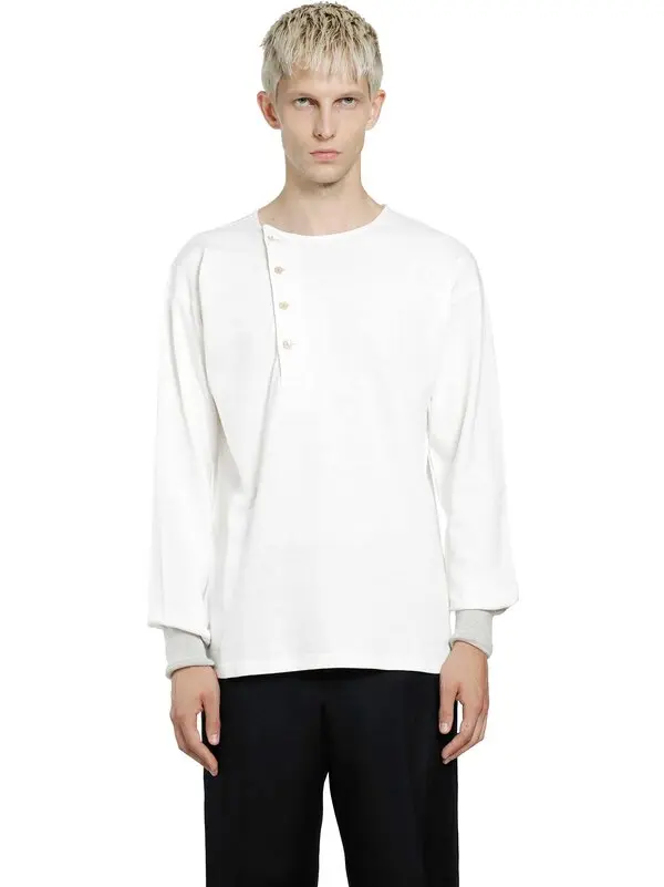 TAIGA TAKAHASHI Lot . 618 Side Henry Neck T-shirt - White