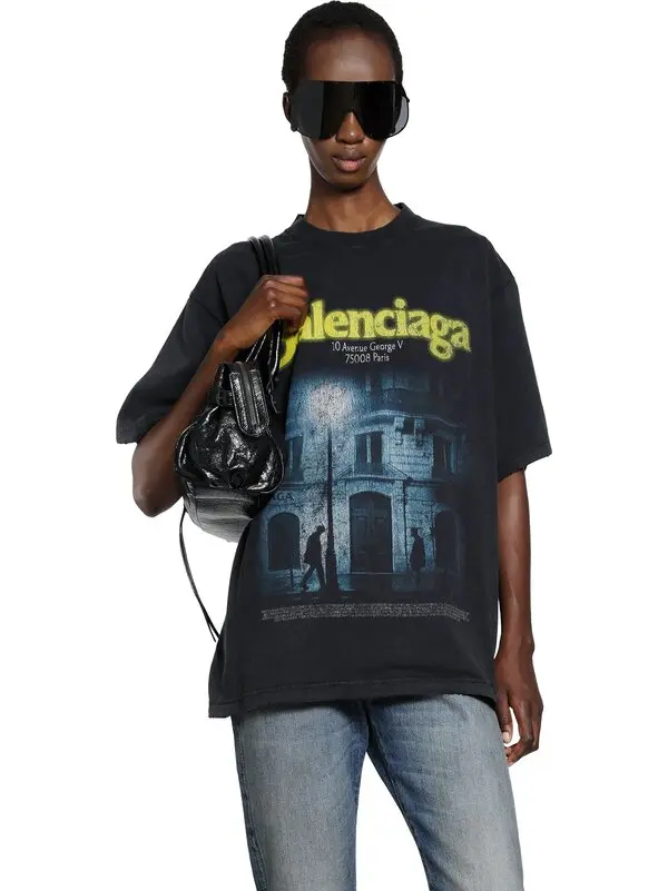 Balenciaga The Address Graphic Print Medium Fit T-shirt - Black