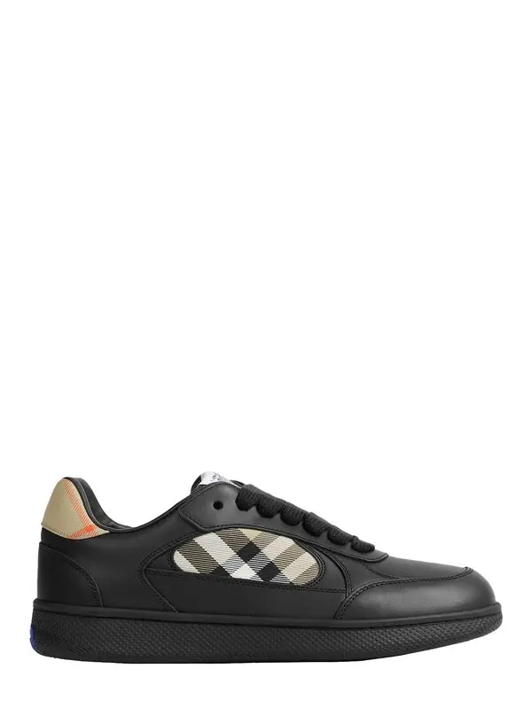 Burberry Terrace Sneakers In Coated Check And Calfskin - Black