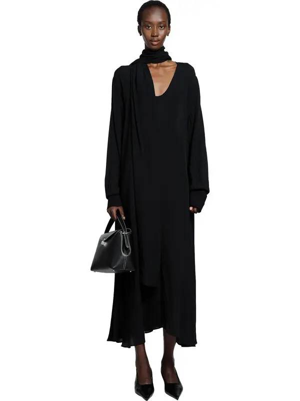 TOTEME Fluid Viscose Maxi Dress With Draped Scarf - Black