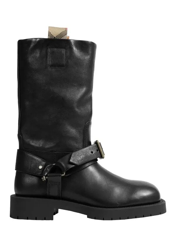 Burberry Soft Calfskin Saddle Low Boots - Black