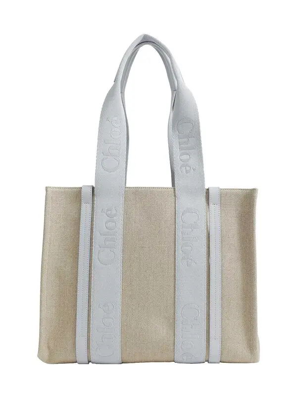 Chloé Woody Tote Bag In Linen - Beige