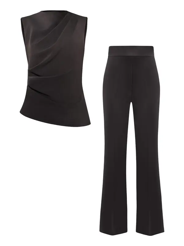 TIA DORRAINE Sleeveless Pleated Top & Trousers Set - Grey