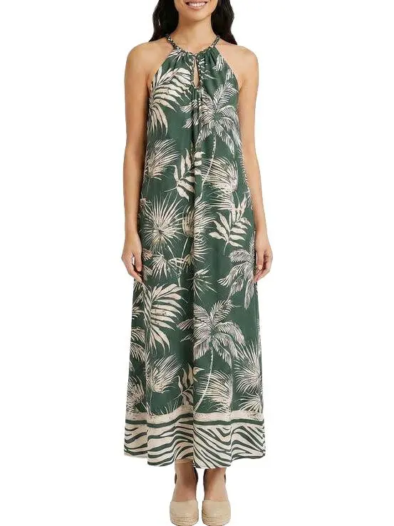 THE GOOD JOURNEY Printed Halter Neck Midi Dress - Cilantro/pristine