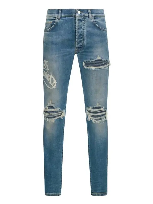 Amiri Ripped Jeans With Hollywood Logo - Blue