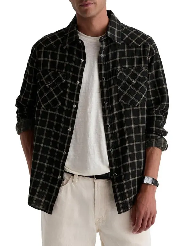 Ag Huston Plaid Cotton Western Shirt - Black Multi