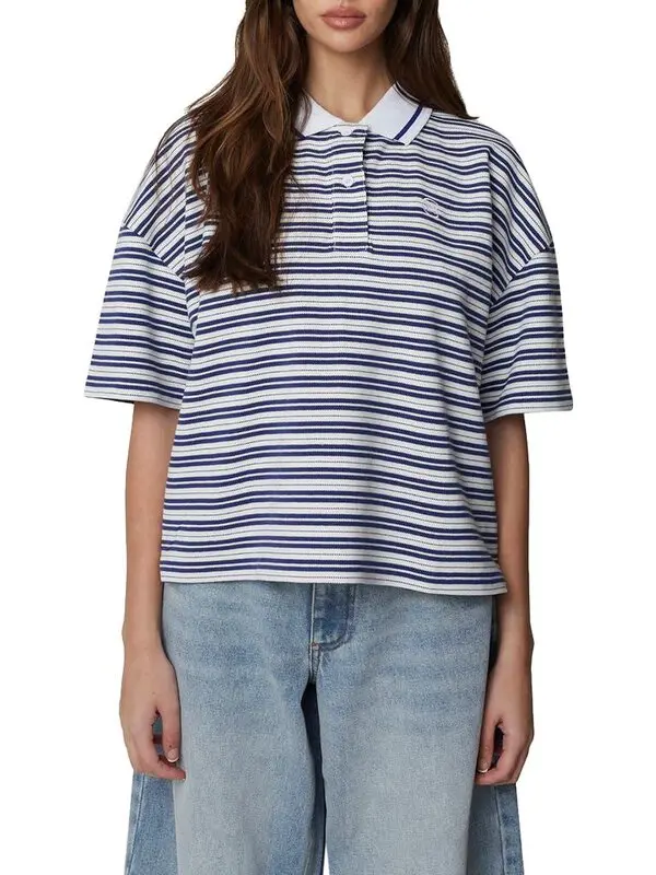 GOOD FOR NOTHING Short Sleeve Striped Polo - Blue