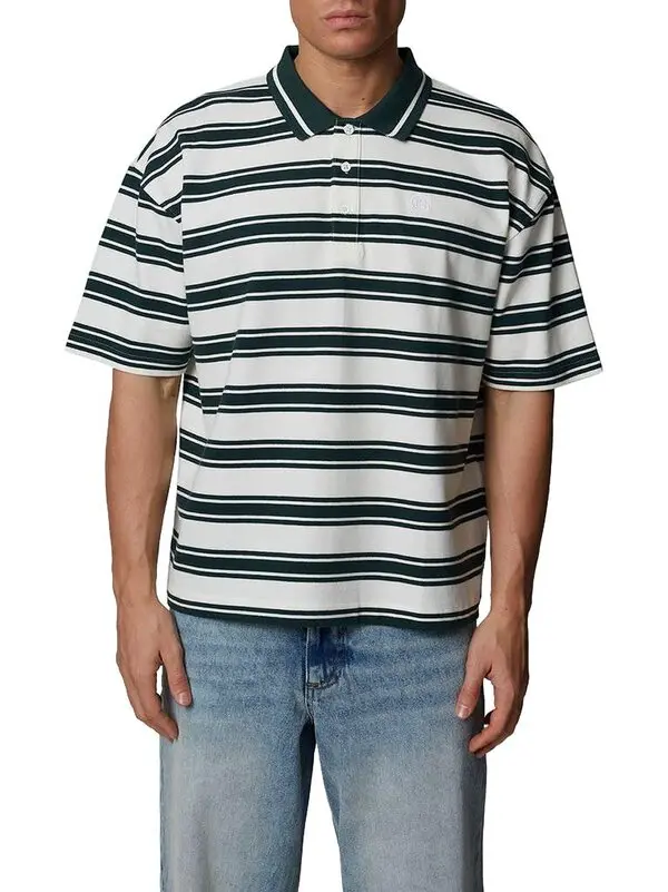 GOOD FOR NOTHING Boxy Fit Striped Polo - Green