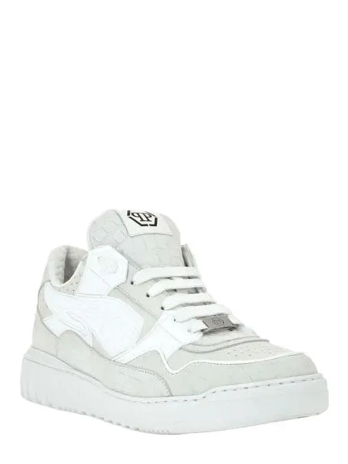 Philipp Plein Nubuck Sneakers With Croc-effect Detailing - White