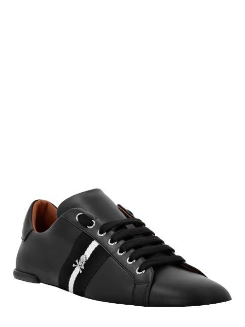 Philipp Plein Leather Lo-top Sneakers With Striped Detail - Black