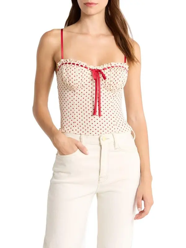 REFORMATION Andrea Polka Dot Strappy Crop Top - Marilyn Dot