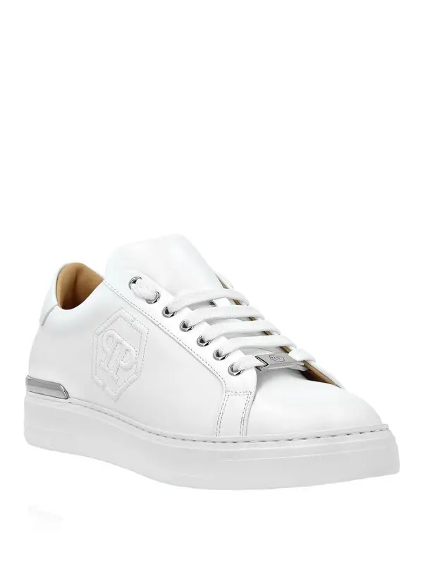 Philipp Plein Nappa Leather Lo-top Sneakers With Hexagon Detail - White
