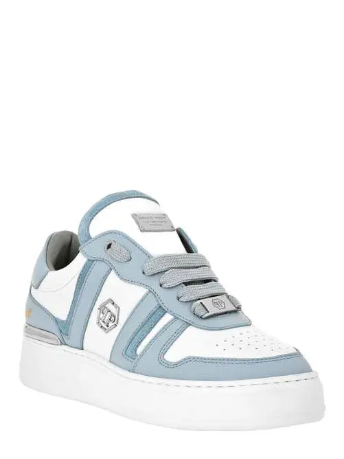 Philipp Plein Low Top Sneakers With Studs And Stripes - Lightblue