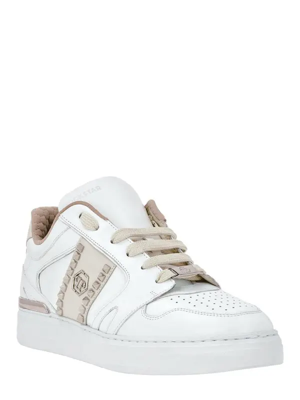 Philipp Plein Nappa Leather Low-top Sneakers With Stud Embellishments - Whitebeige