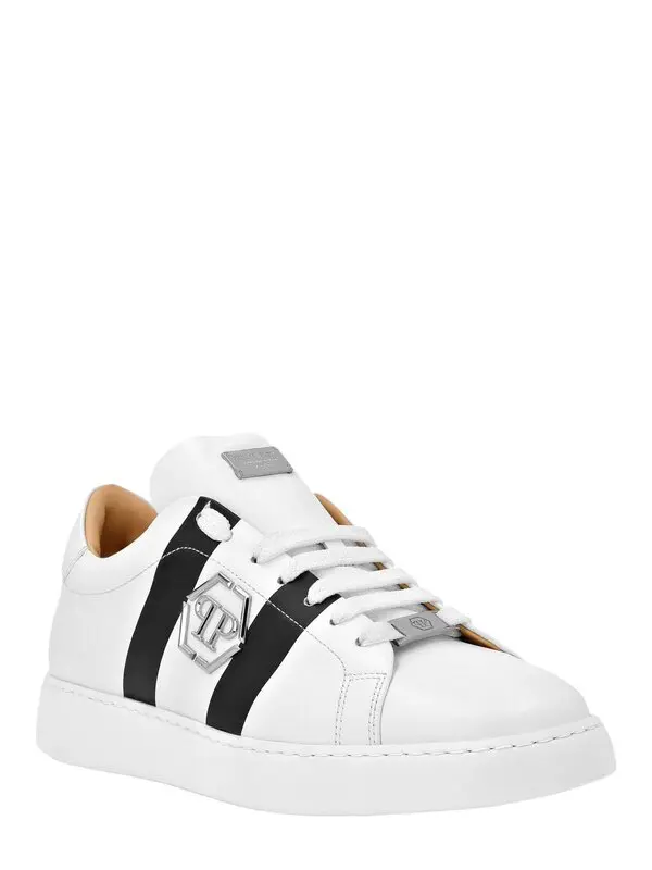 Philipp Plein Leather Lo-top Sneakers With Hexagon Detail - White/black